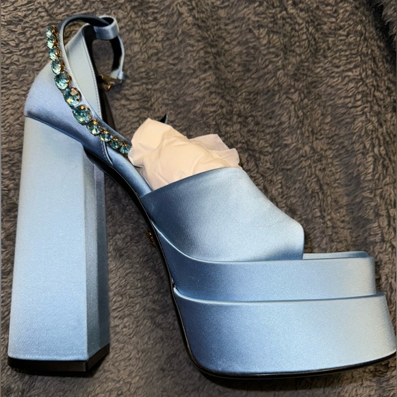 Versace | Shoes | Versace Satin Blue Medusa Aevitas Platform Heels ...